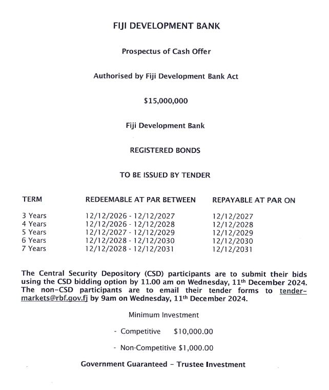 Fiji Development Bank Issue No. 4 of 2024 - Reserve Bank of Fiji