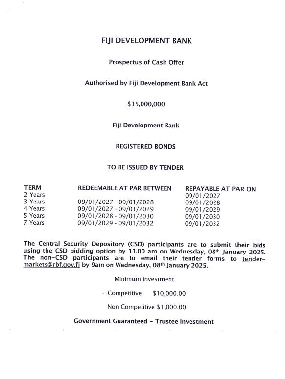 Fiji Development Bank Issue No. 1 of 2025 - Reserve Bank of Fiji