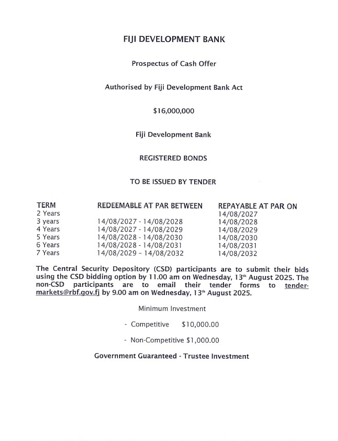 Fiji Development Bank Issue No.8 of 2025 - Reserve Bank of Fiji