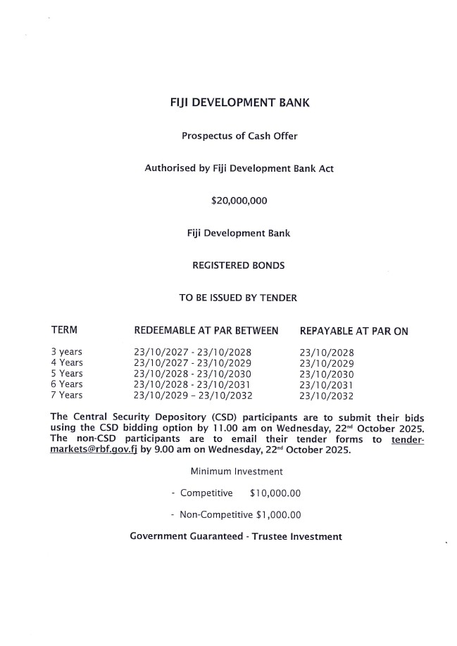 Fiji Development Bank Issue No.10 of 2025 - Reserve Bank of Fiji