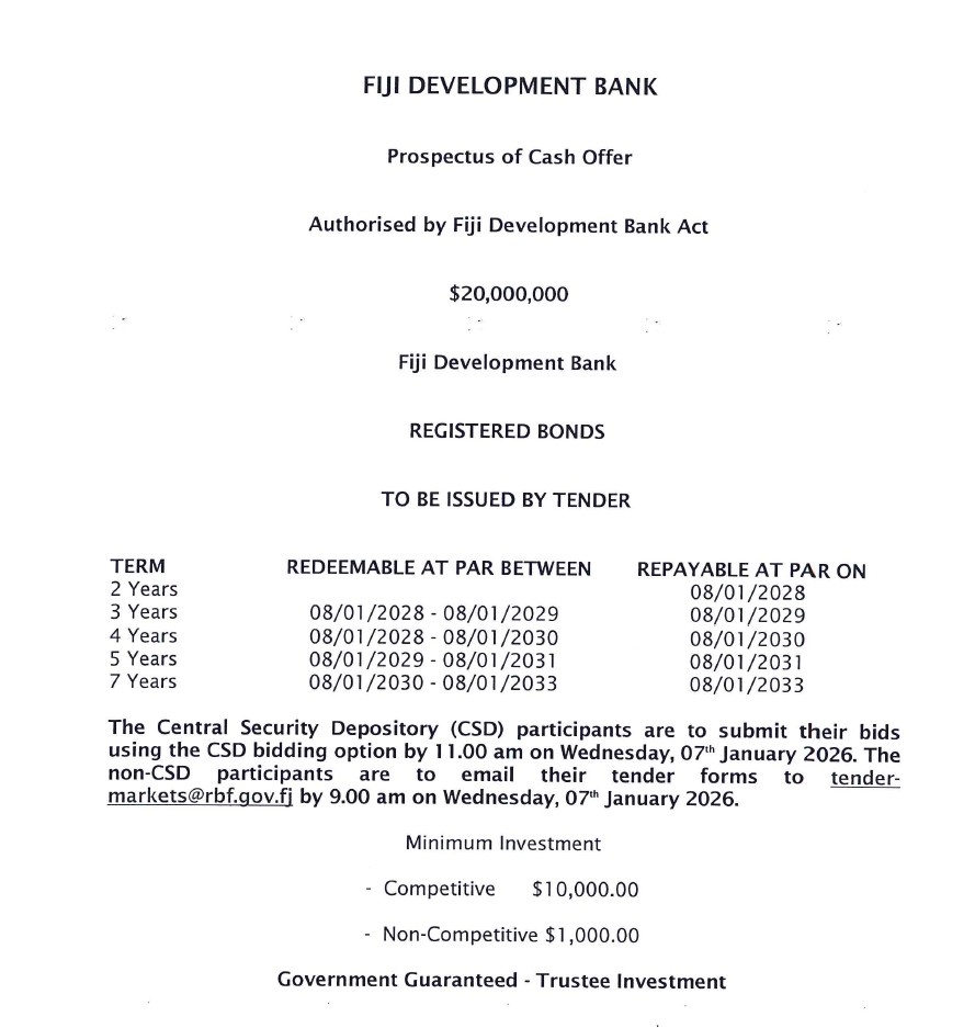 Fiji Development Bank Issue No.1 of 2026 - Reserve Bank of Fiji